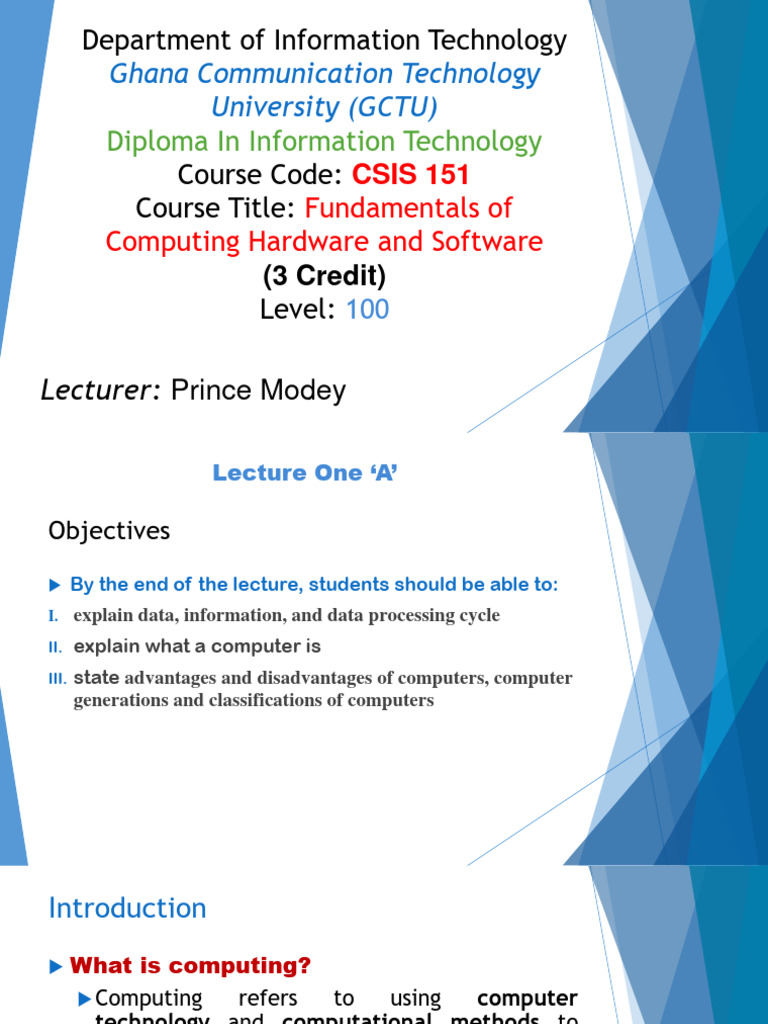 Csis 151 Lecture 1a | PDF | Input/Output | Computer Hardware
