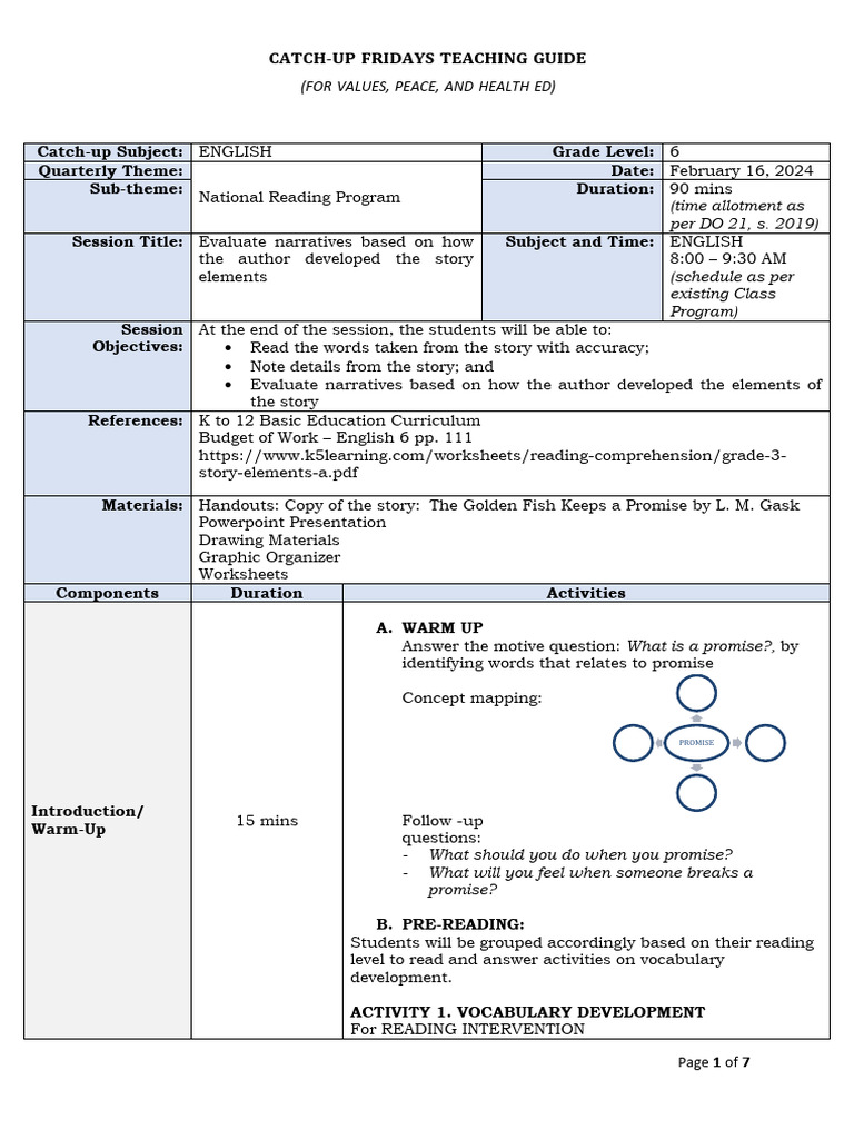 Grade6 Eng Reading - Catch Up Friday | PDF