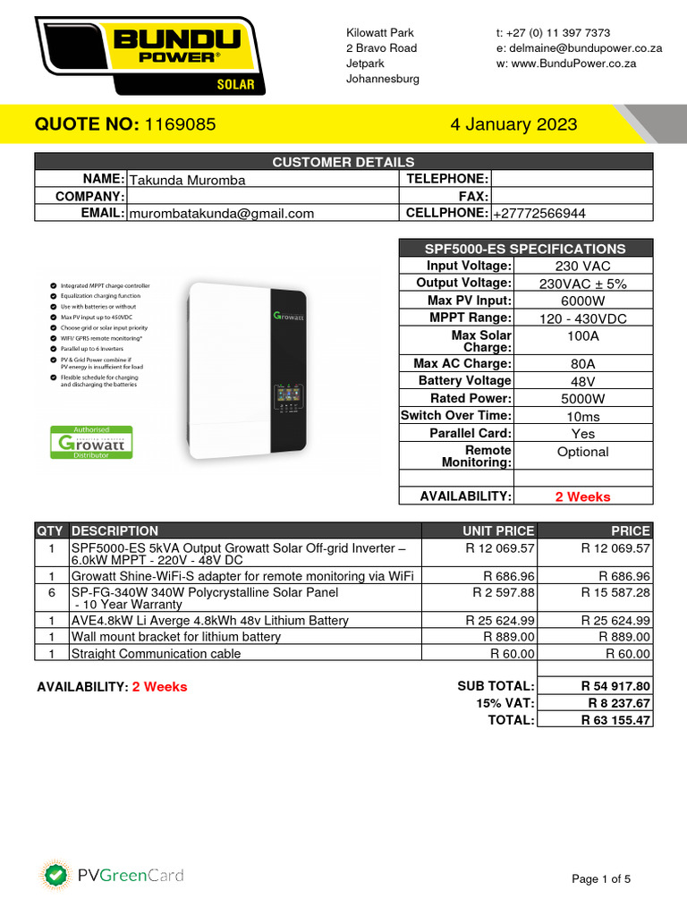SPF5000-ES Takunda Muromba | PDF | Solar Panel | Payments