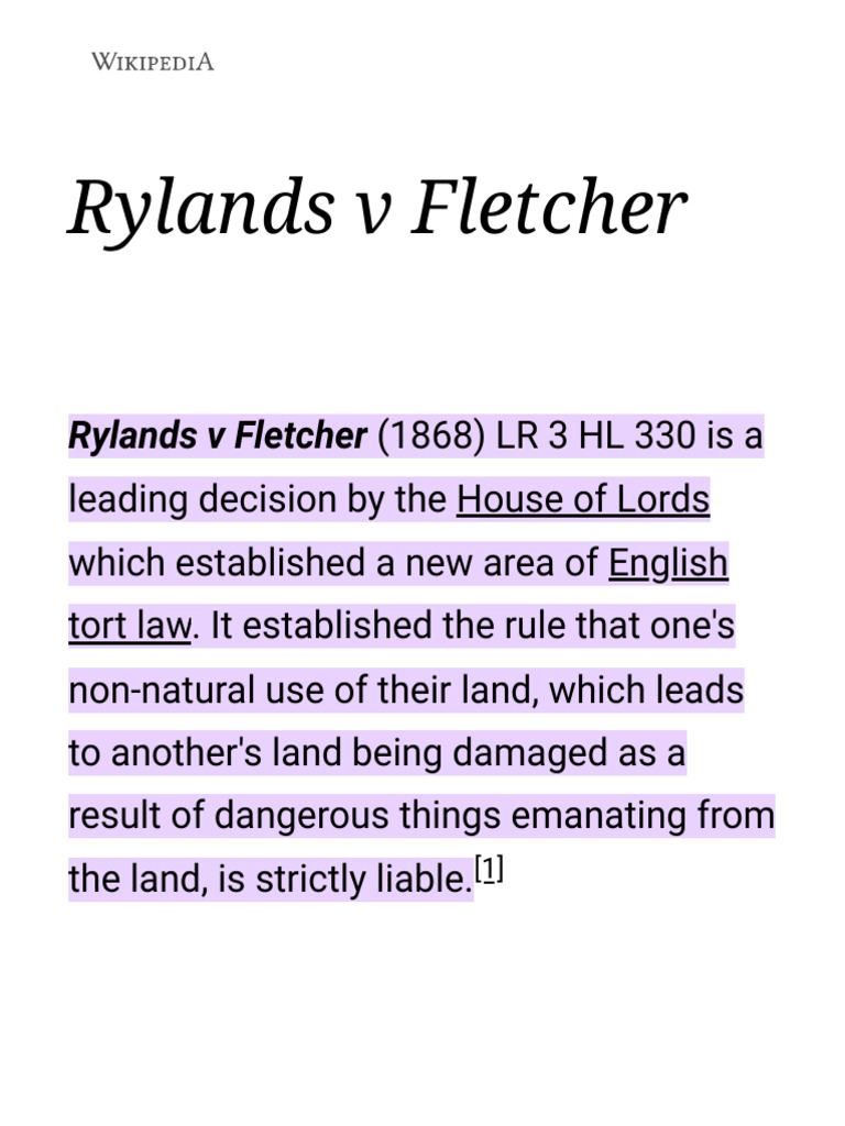 Rylands V Fletcher | PDF | Justice | Crime & Violence