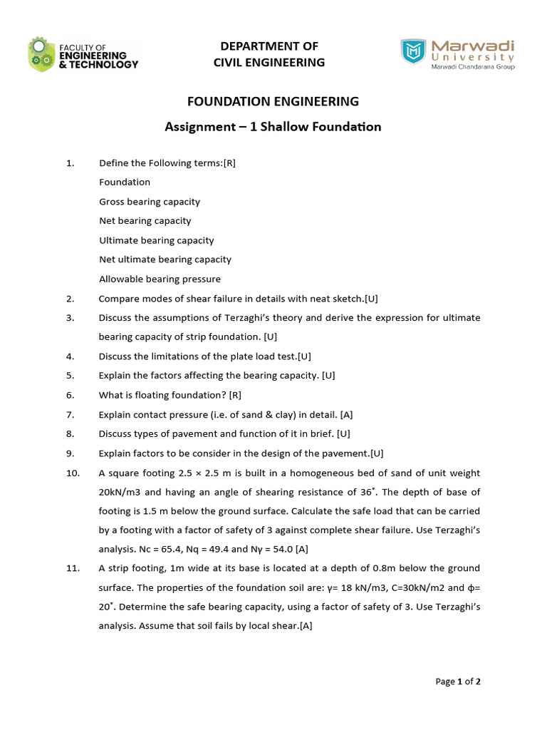 Foundation Engineering Assignment - 1 Shallow Foundation: Department of ...