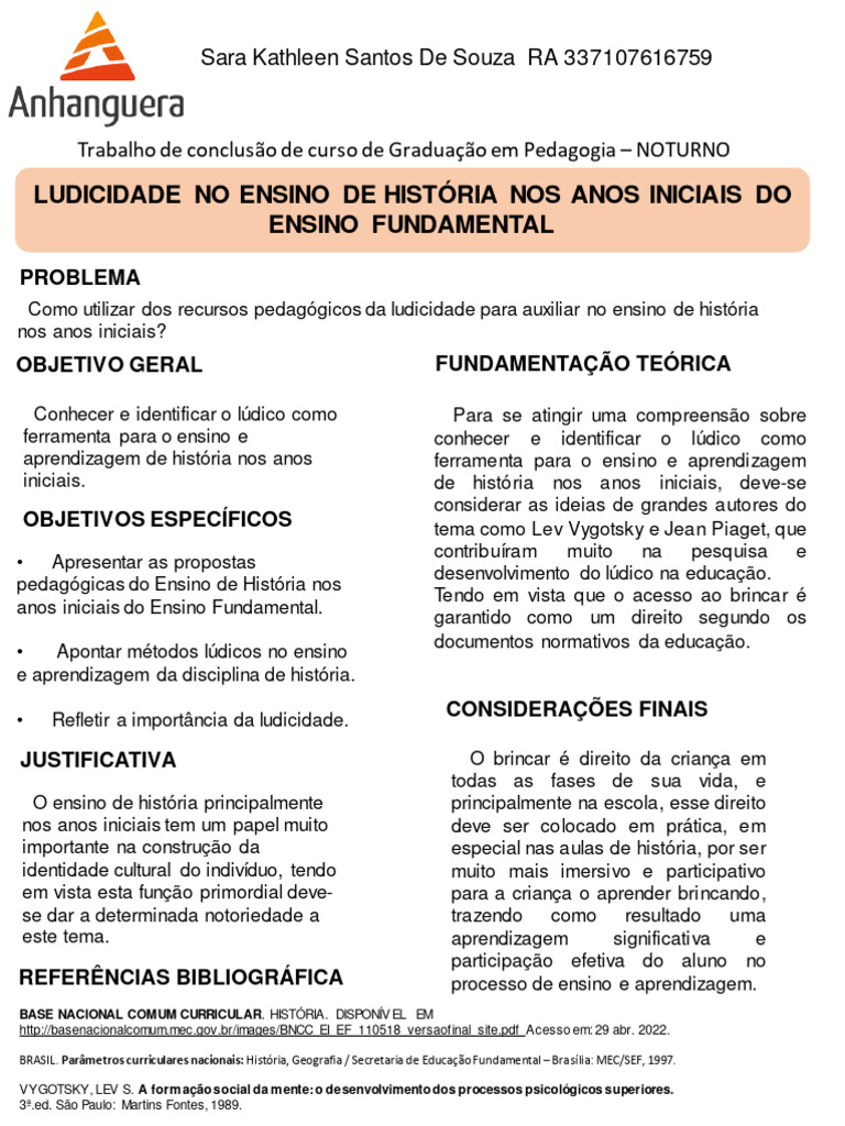 Banner TCC Sara Souza | PDF | Pedagogia | Aprendizado