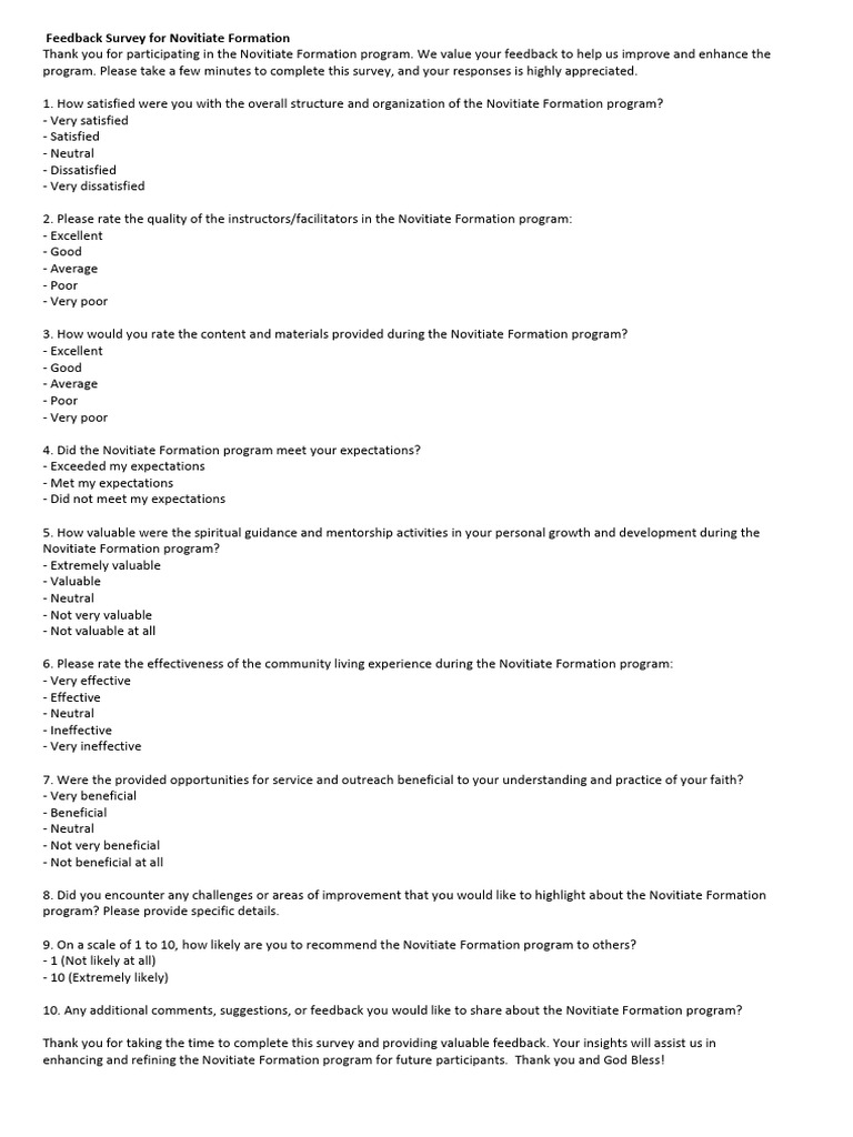 Feedback Survey for Formation | PDF