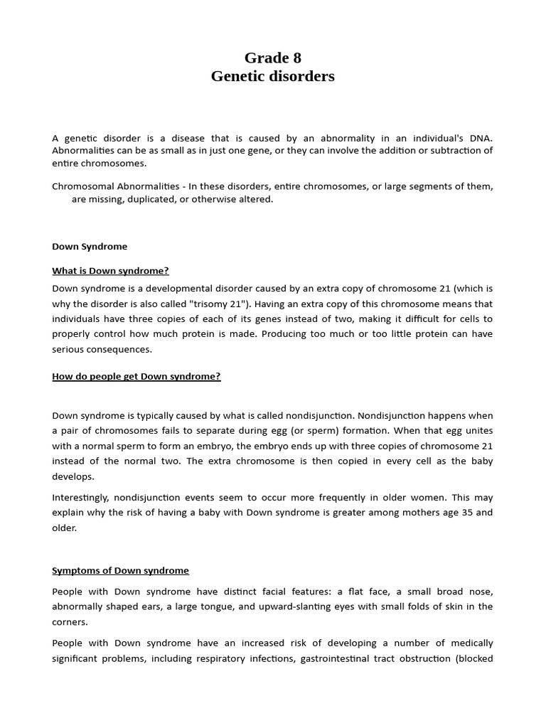 Notes - Genetic Disorders | PDF | Down Syndrome | Autism Spectrum