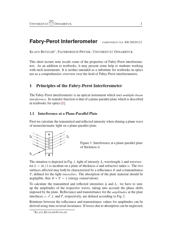Fabry Perot | PDF | Interferometry | Physical Phenomena