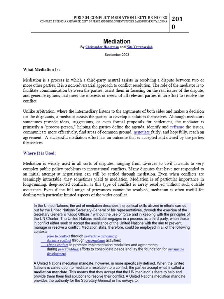 1517257459mediation Notes | PDF | Mediation | United Nations