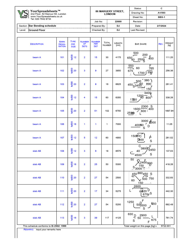 Bar Bending Schedule Indian Standard v3.2 - English - XLSM | Download Free PDF | Spreadsheet ...