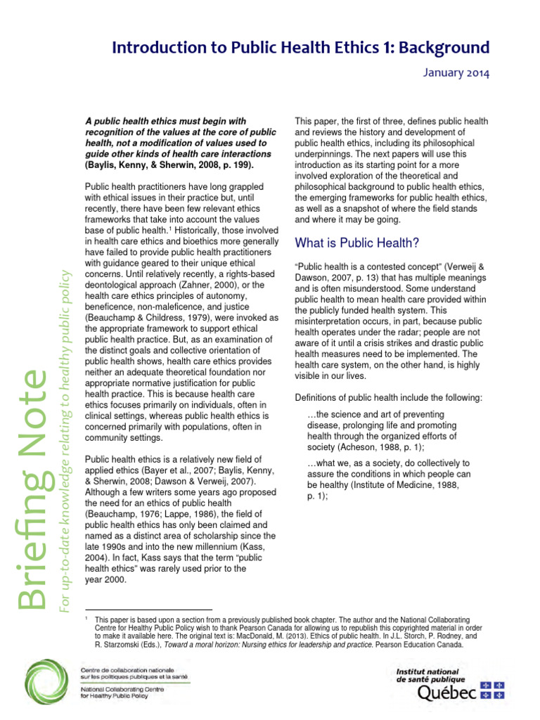 2014 Ethics Intro1 En Pdf Public Health Bioethics