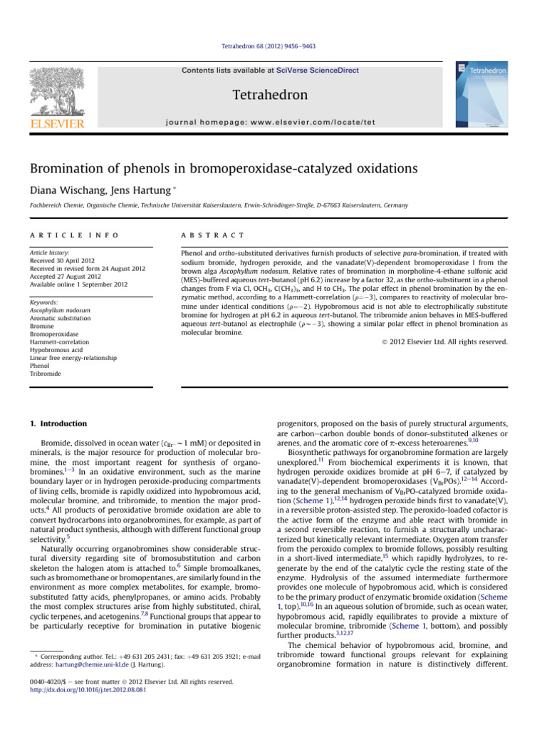 Bromination of Phenols in Bromoperoxidase-Catalyzed Oxidations | PDF ...