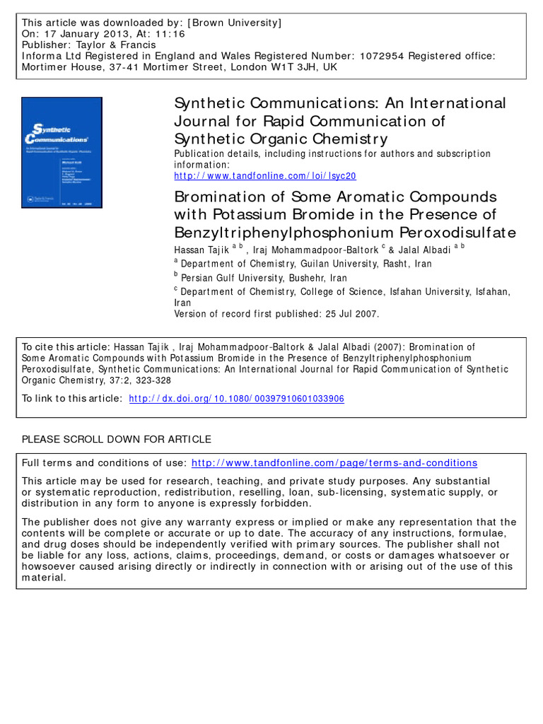 Bromination of Some Aromatic Compounds With KBR | PDF | Thin Layer ...