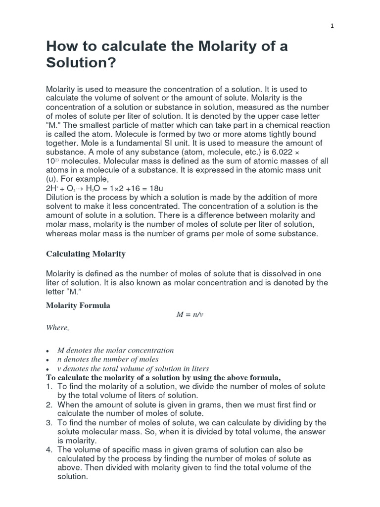 How To Calculate The Molarity of A Solution | PDF | Solubility | Mole ...