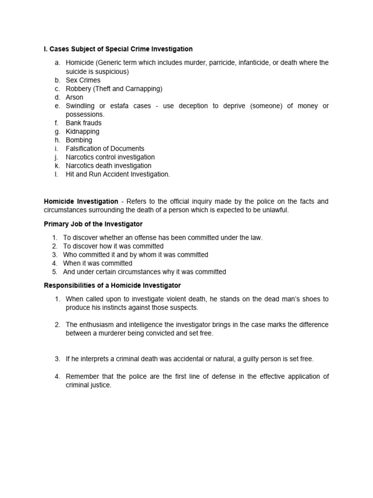 Specialized Crime Investigation Lesson 3 Notes | PDF | Death | Autopsy
