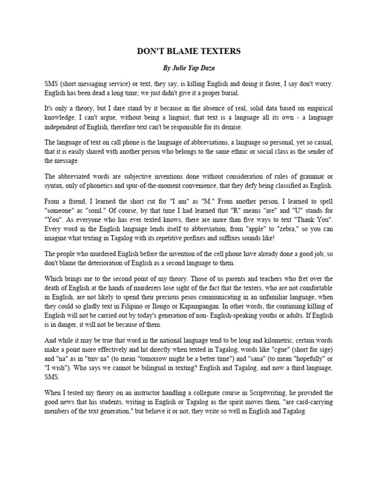 DON'T BLAME TEX-WPS Office | PDF | English Language | Text Messaging