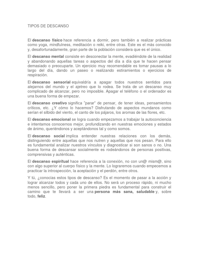 TIPOS DE DESCANSO | PDF