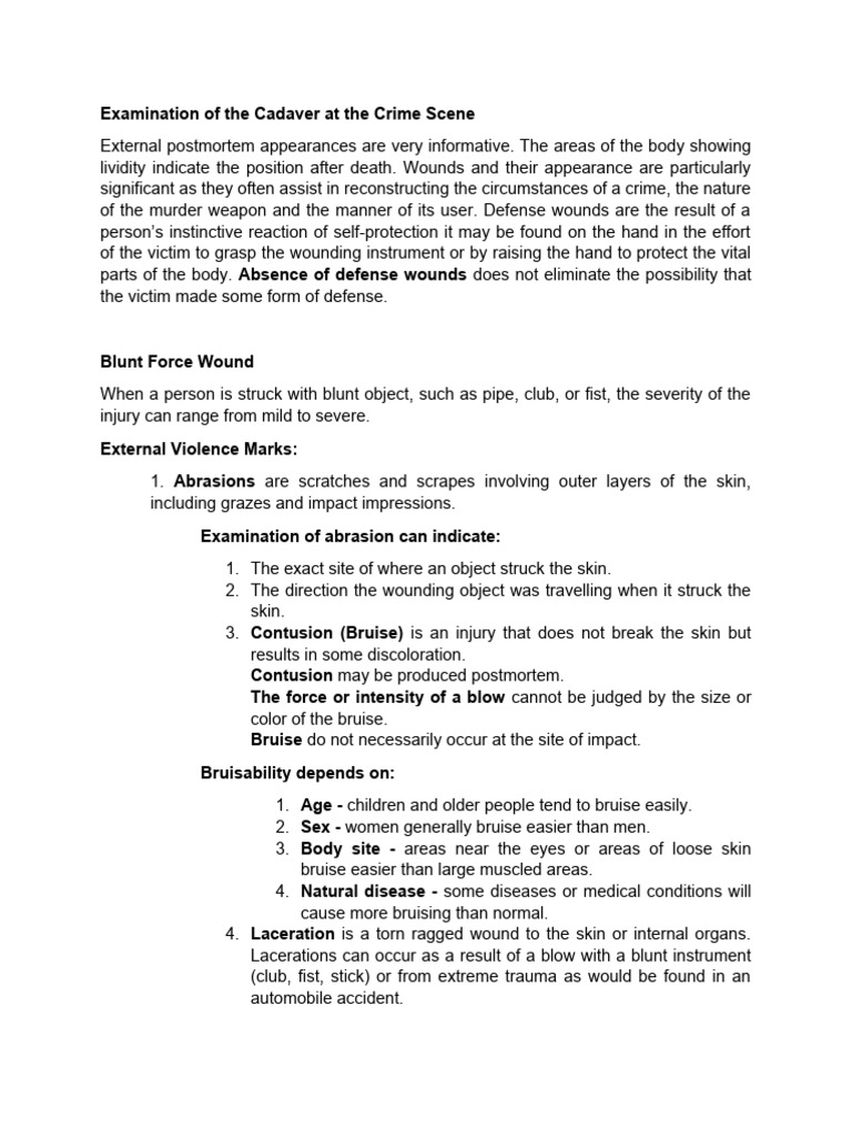 Specialized Crime Investigation 2 Lesson 6 Notes | PDF | Injury | Wound