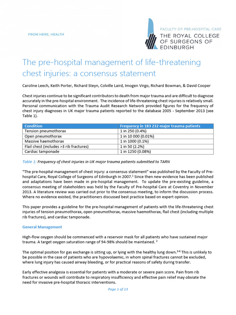 Pre-Hospital Management of Chest Injuries | PDF | Thorax | Emergency ...