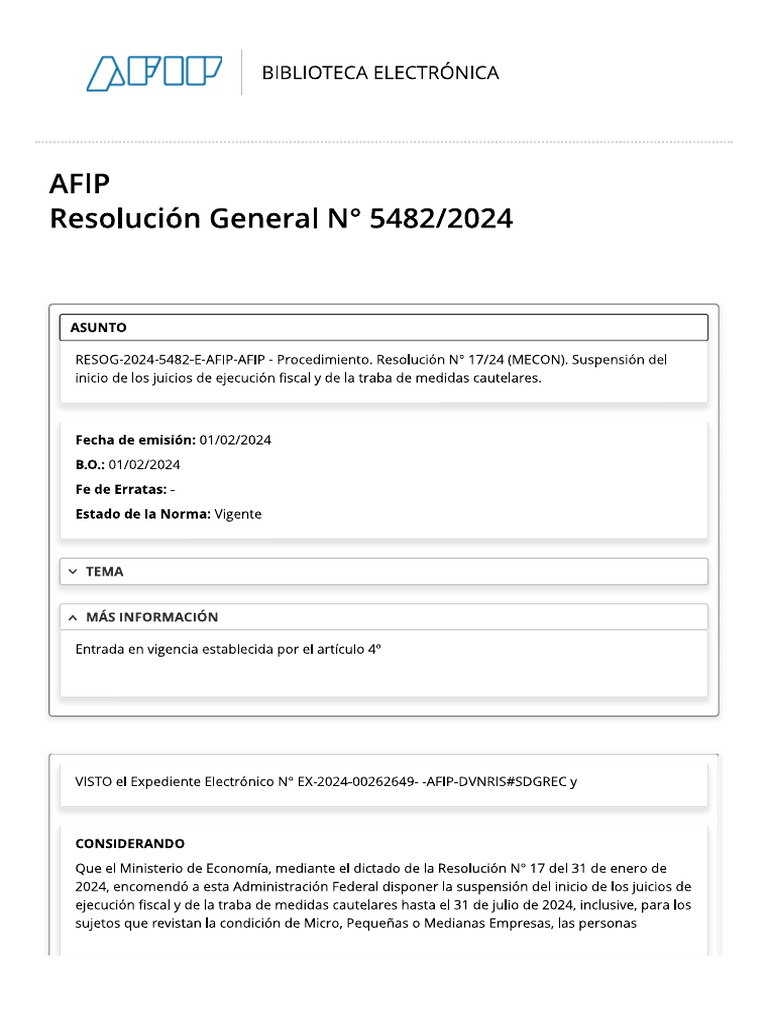 RG 5482-2024 Afip LPT-suspension Ejecuciones Fiscales | PDF | Cuidado de la salud