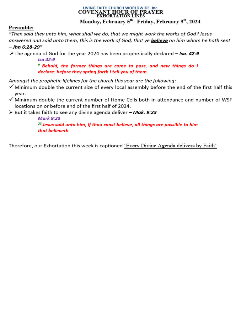 (With SCRPTR) Covenant Hour of Prayer Exhortation - 5-9th of February ...