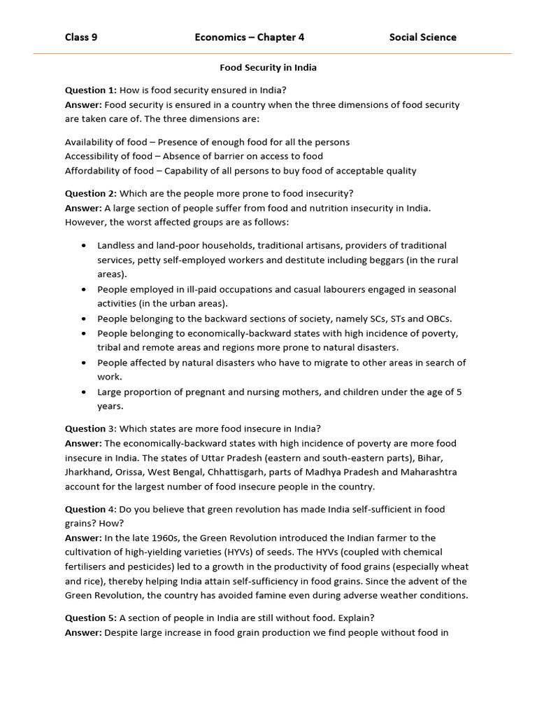 Chapter 4 - Food Security in India | PDF | Famine | Green Revolution