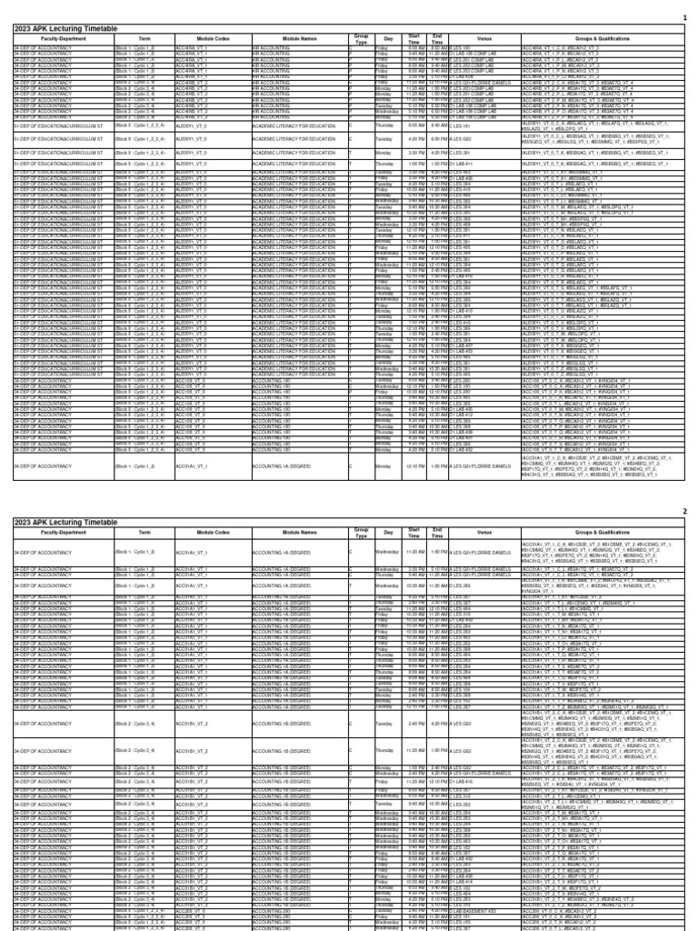 2023 Academic Timetable Overview | PDF