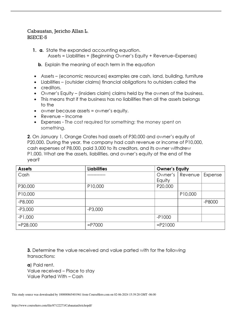 Cabauatan Jericho PDF | PDF | Equity (Finance) | Expense