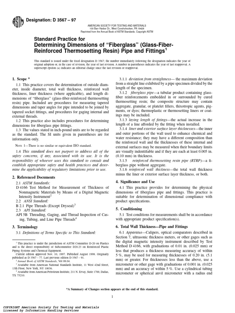 Determining Dimensions of "Fiberglass" (Glass-Fiber-Reinforced ...