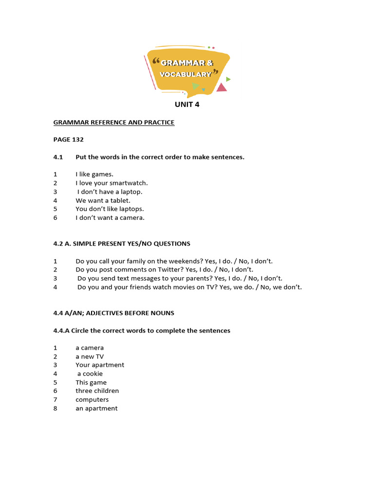 Unit 4 Grammar and Vocabulary Answers | PDF