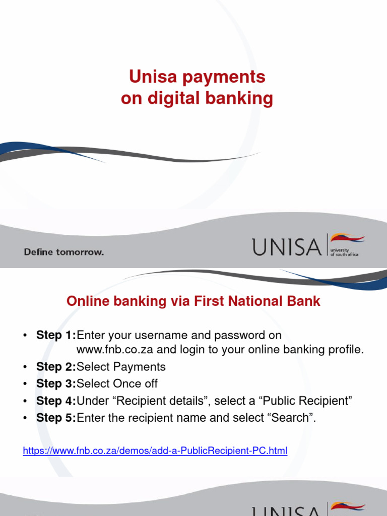 Unisa Payment Methods via FNB Online | PDF | Online Banking | Banks ...