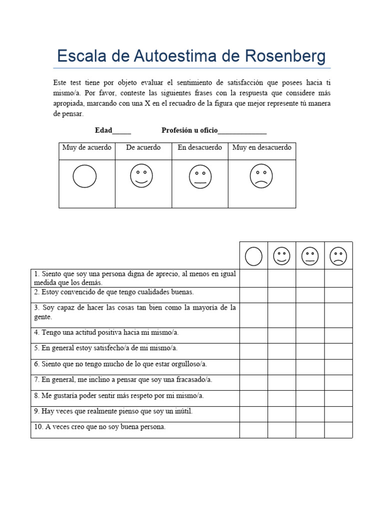 Escala de Autoestima de Rosenberg | PDF