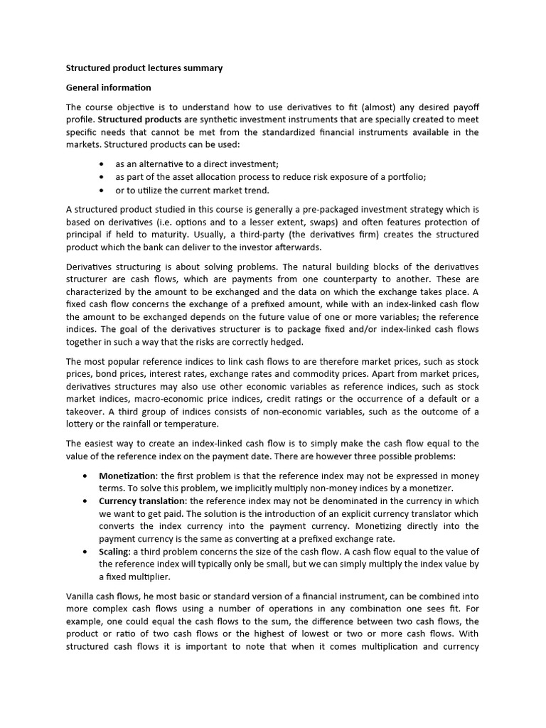 Structured Products Summary | PDF | Greeks (Finance) | Option (Finance)