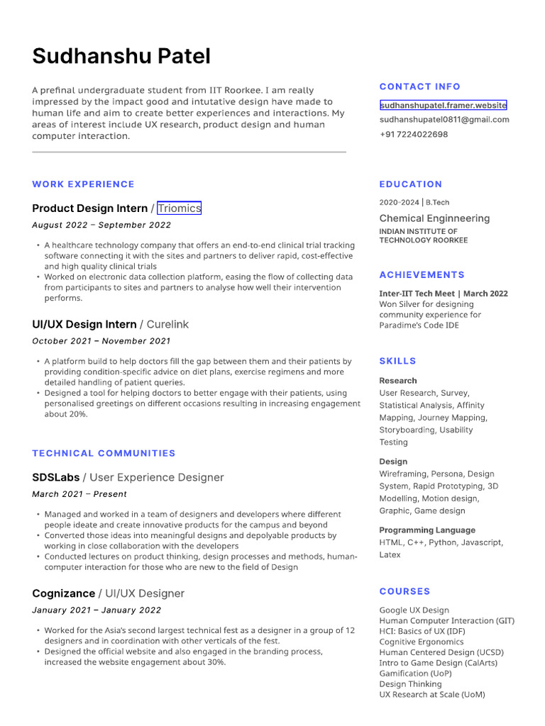 Sudhanshu Patel Resume Download Free Pdf User Experience Humanmachine Interaction 