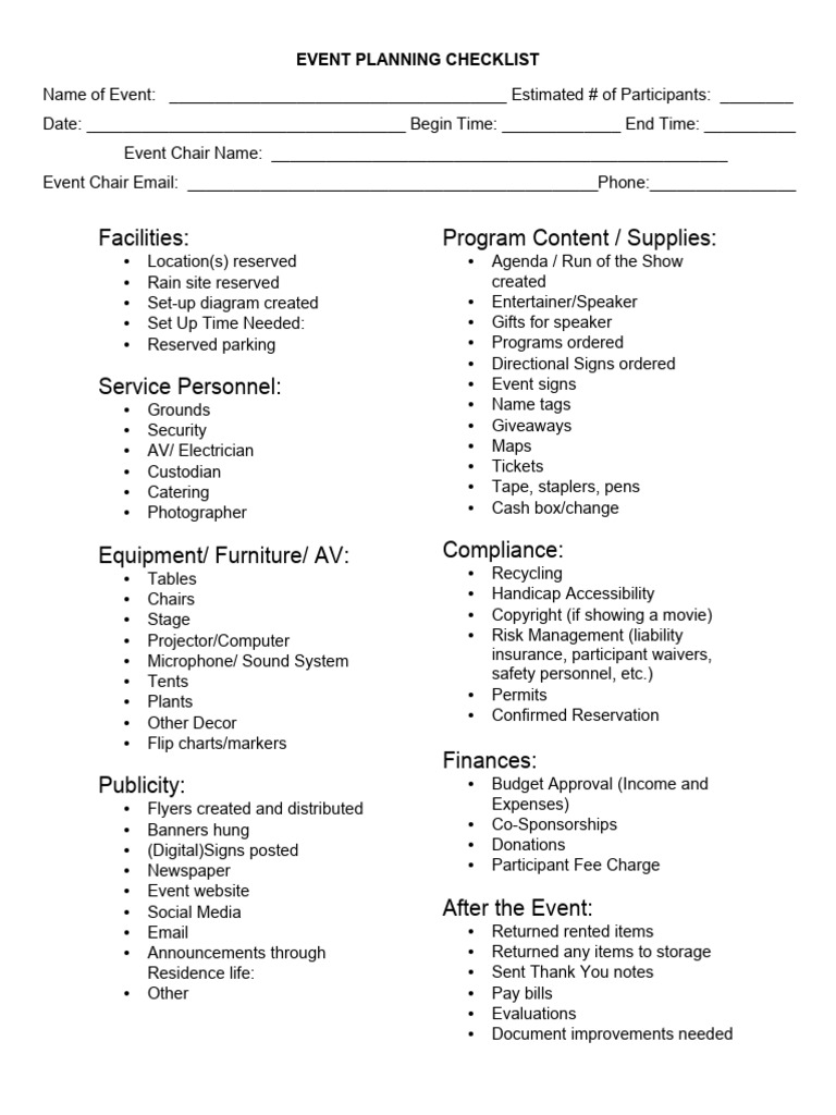 Event Planning Checklist | PDF