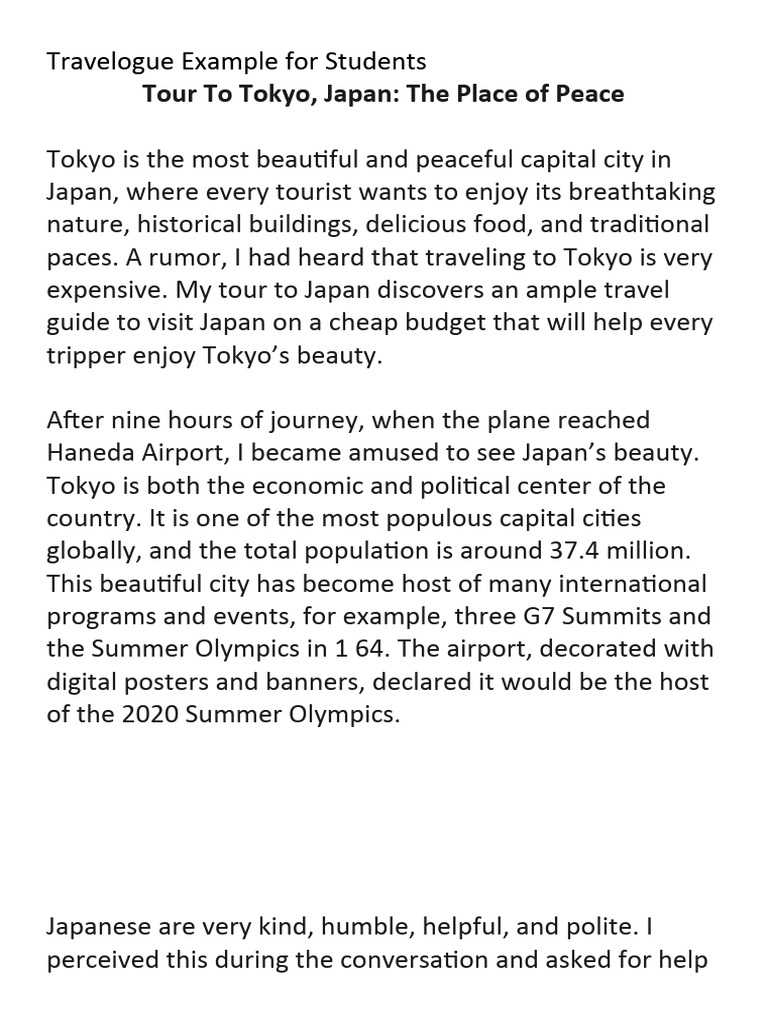 Travelogue Example For Students | PDF | Tokyo | Japan