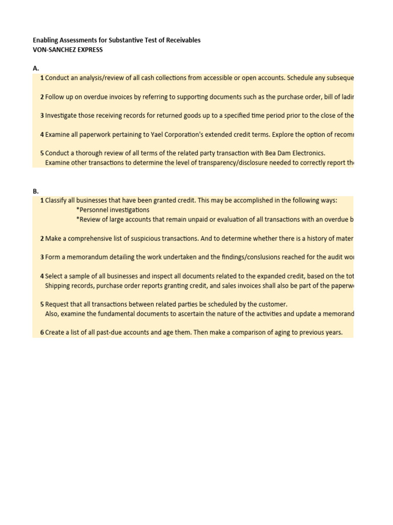 Substantive Test of Receivables Guide | PDF | Receipt | Business