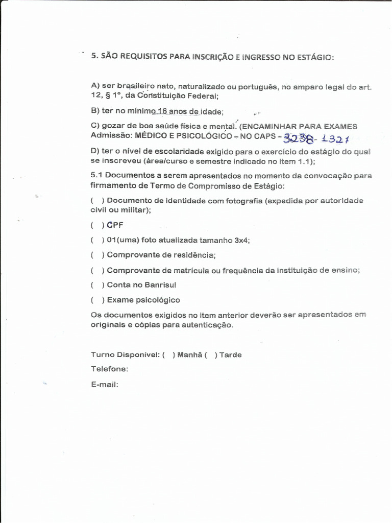 Documentos para Estágio | PDF