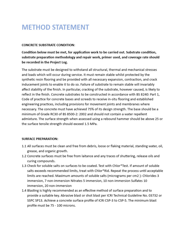Method Statement Pu Flooring | PDF | Concrete | Strength Of Materials