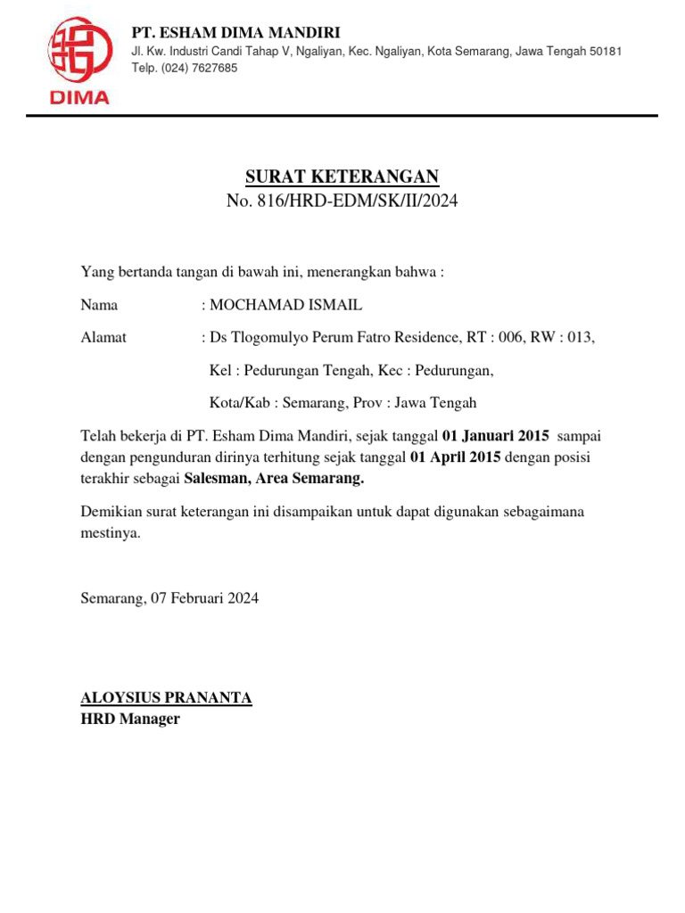 PT Esham Dima Mandiri | PDF