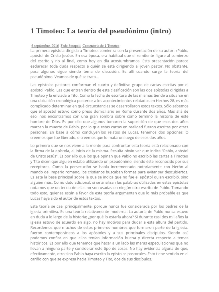 1 Timoteo | PDF | Pablo el apóstol | Jesús