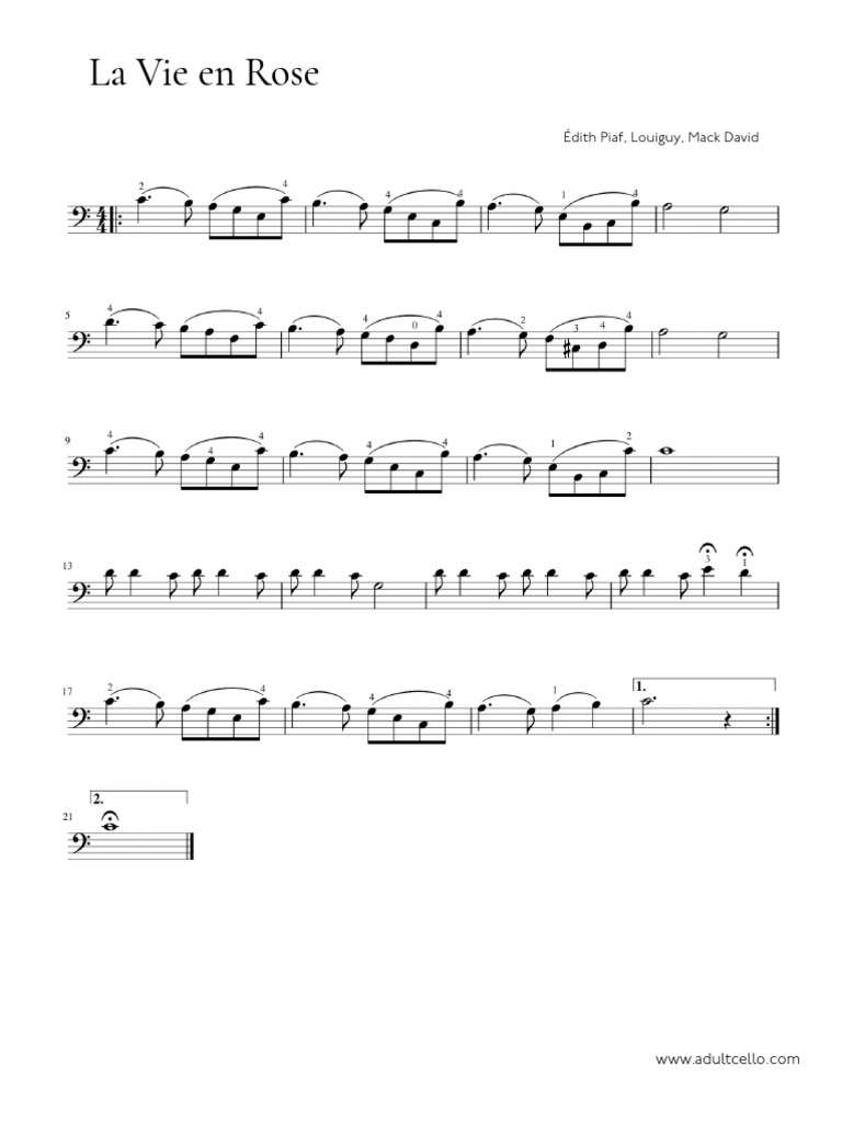 La Vie en Rose Cello Sheet Music | PDF
