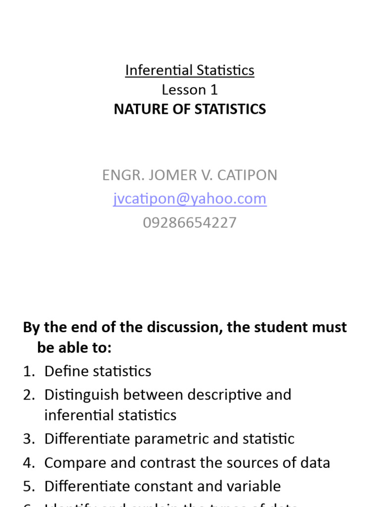 INFER STAT Lesson 1 Nature of Statistics | PDF | Statistics ... INFER STAT Lesson 1 Nature of Statistics | PDF | Statistics ...