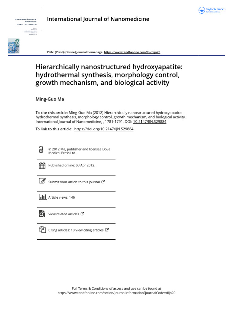 Hierarchically Nanostructured Hydroxyapatite Hydrothermal Synthesis Morphology Control Growth ...