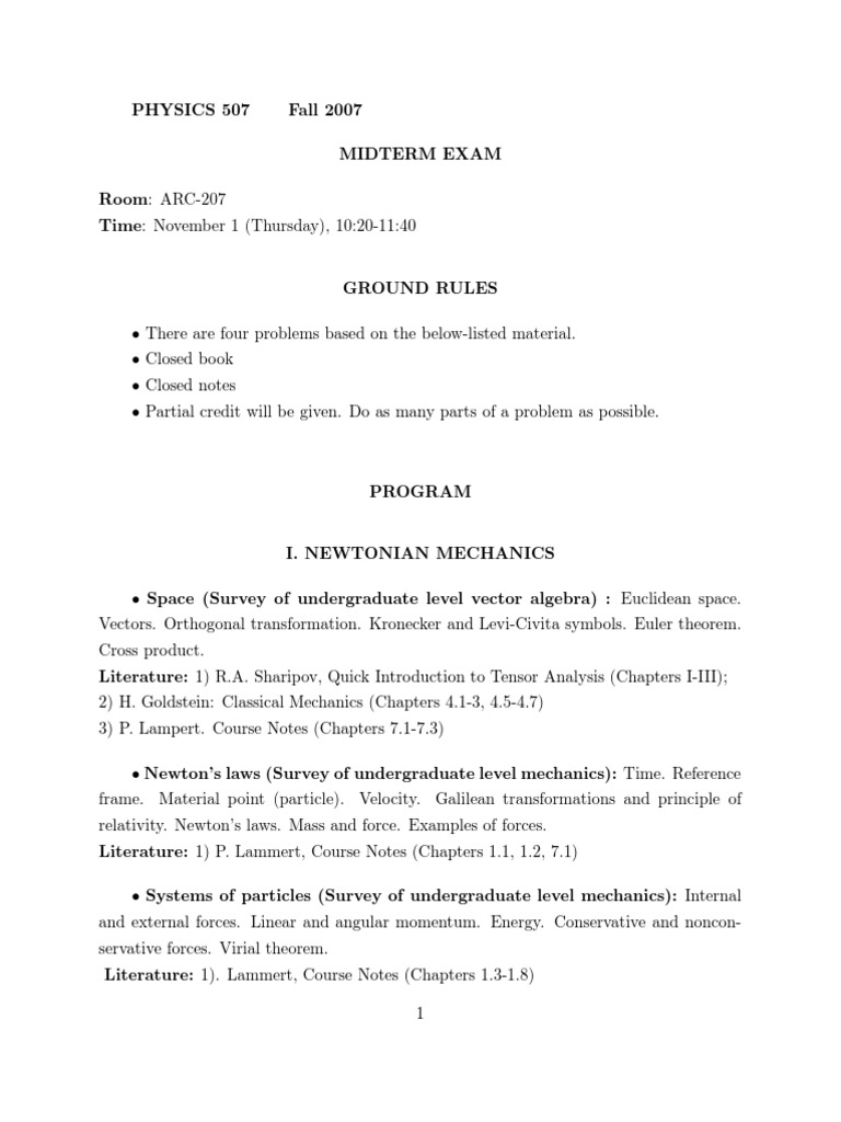 Midterm | PDF | Lagrangian Mechanics | Classical Mechanics