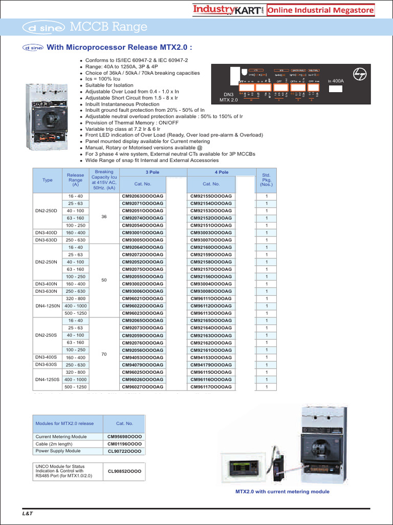 MCCB-With Microprocessor Release MTX2.0 | PDF | Electricity | Electrical Components