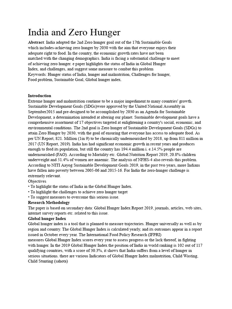 Indian Economy Zero Hunger and India | PDF | Hunger | Food Security