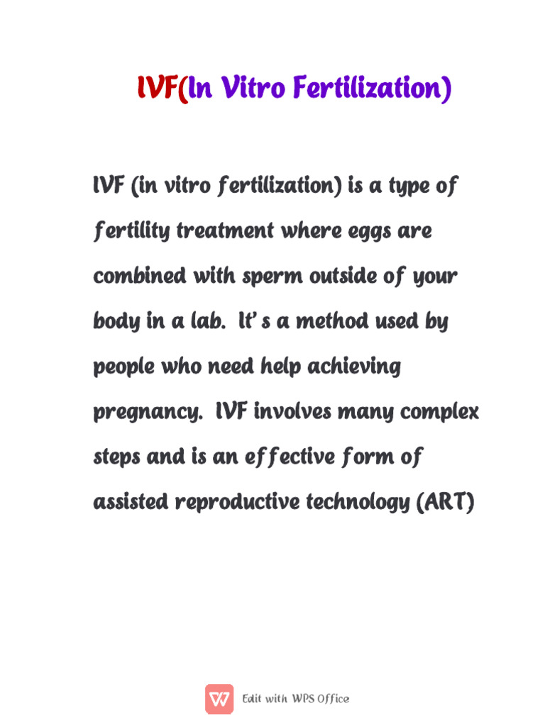 Understanding IVF: Process and Benefits | PDF | In Vitro Fertilisation ...