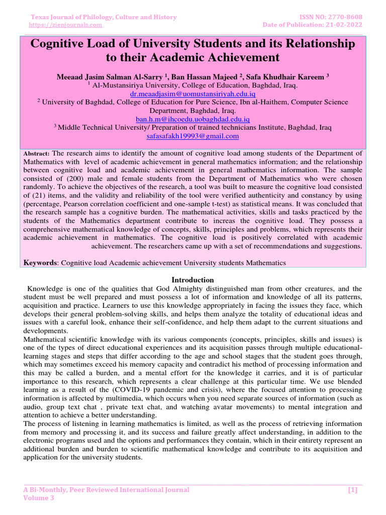 Cognitive Load of University Students and Its Relationship To Their ...