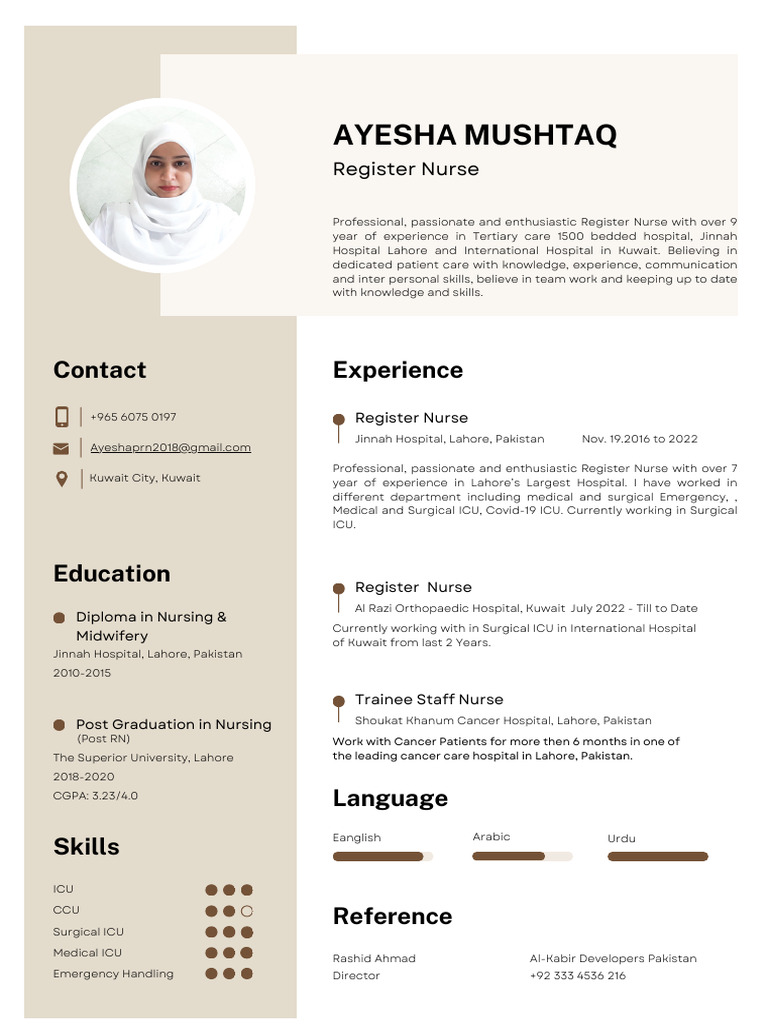 White and Beige Minimalist Graphic Designer Professional CV Resume | PDF | Nursing | Intensive ...