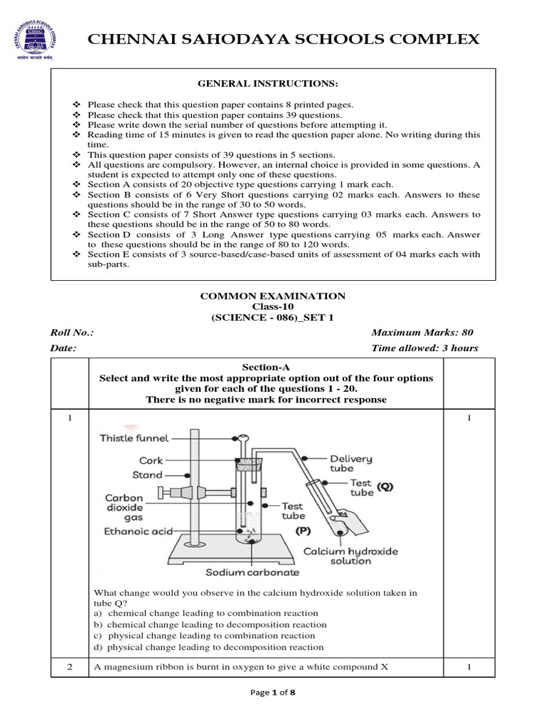 CSSC - Qp-Science-10-Cssc-Set 1 | PDF | Iron | Chemical Bond