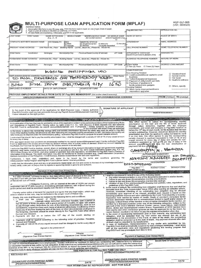 SLF065 MultiPurposeLoanApplicationForm V07 Updated With Signed | PDF
