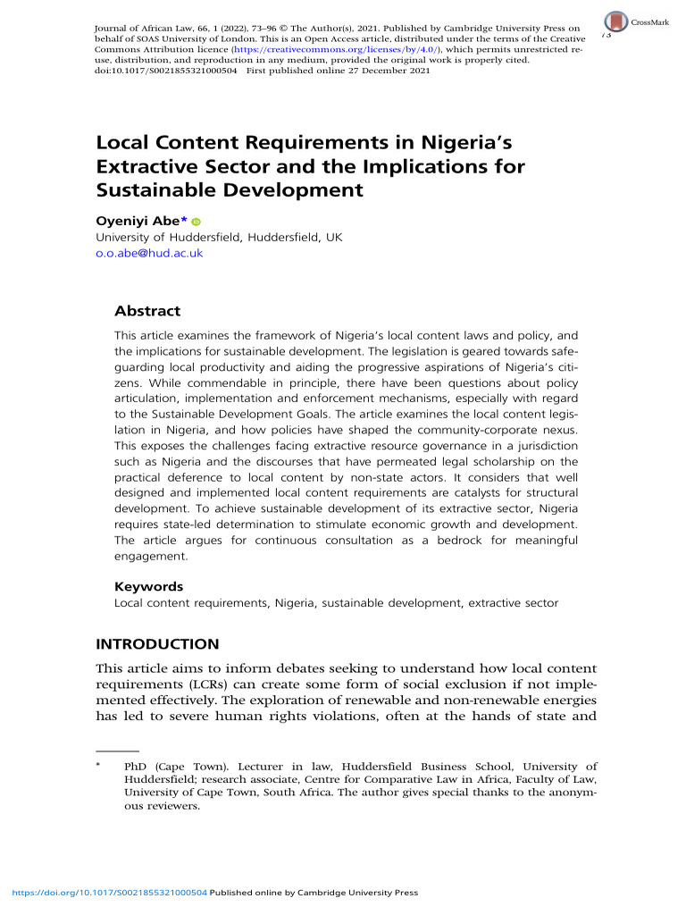 Local Content Requirements in Nigerias Extractive Sector and The ...